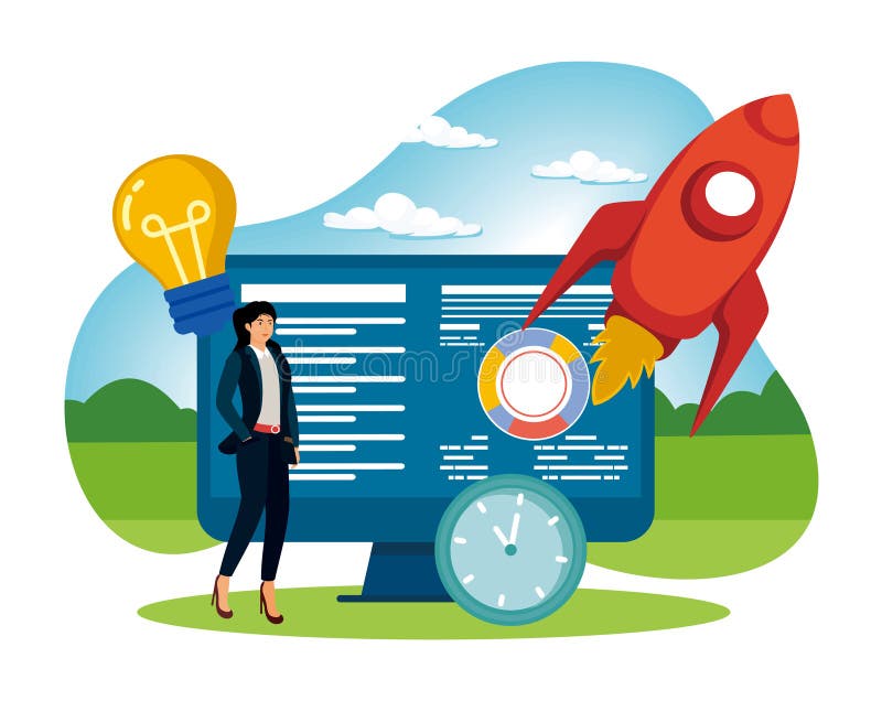 Project Implementation Concept with Rocket. Stock Illustration ...