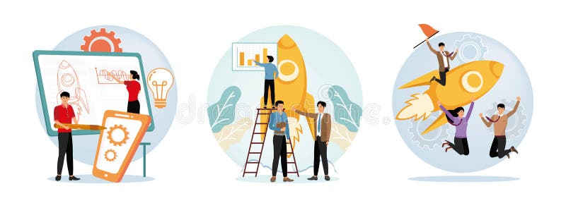 Project Initiation Concept. Workflow Process with a Rocket Startup Symbol. Project Closure ...