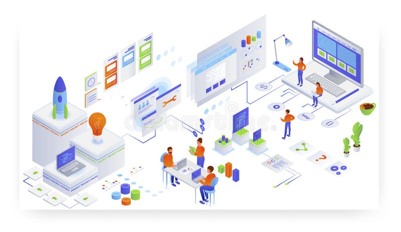 Project Launch, Teamwork. Innovative Business Project Startup, Vector ...