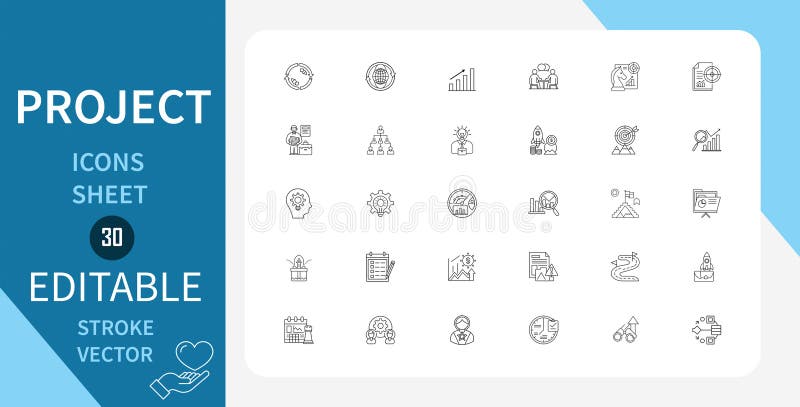 Project Line Icons Set. Data, Analysis, Location, Map, Target, Mountain ...