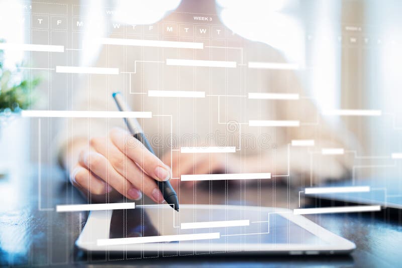 Project Management Chart on Virtual Screen. Schedule. Timeline. Stock ...