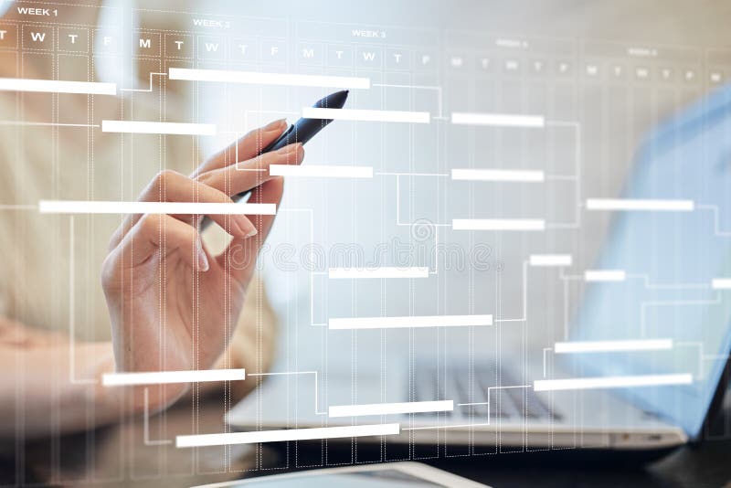 Project Management Chart on Virtual Screen. Schedule. Timeline. Stock ...