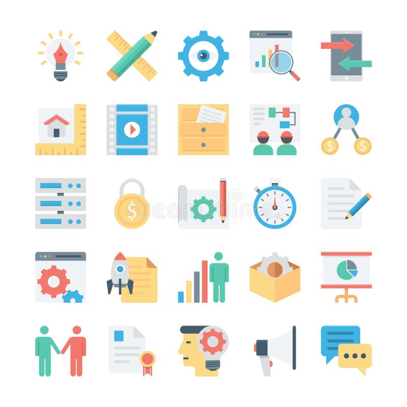 Project Management Colored Icons Stock Illustration - Illustration of ...