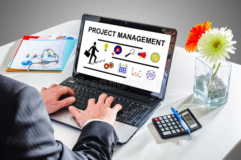 Project Management Concept on a Laptop Screen Stock Image - Image of ...