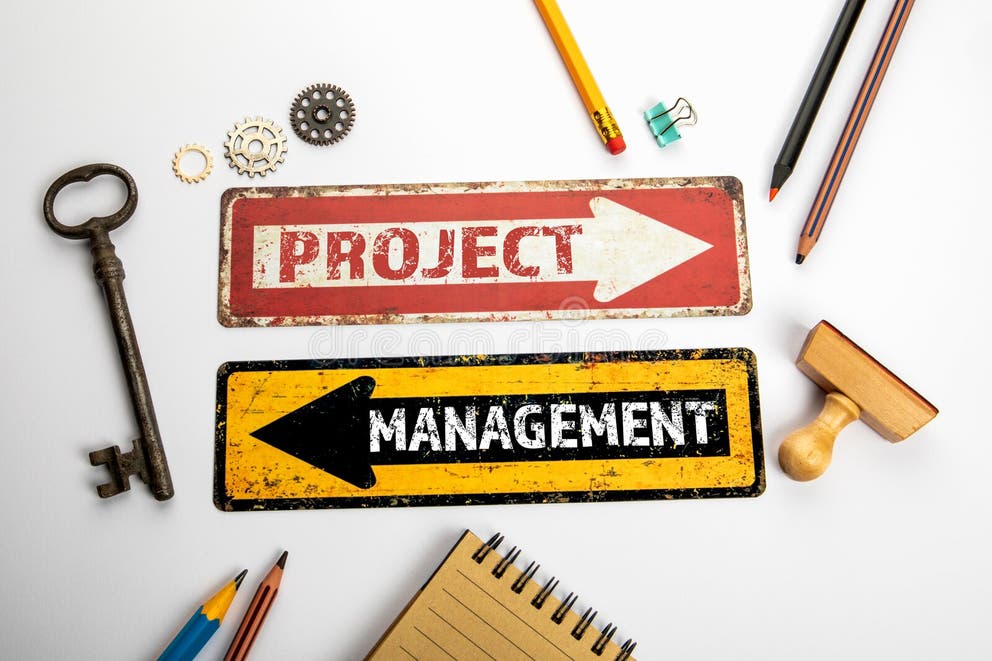 Project Management Concept. Red and Yellow Directional Arrow with Text ...