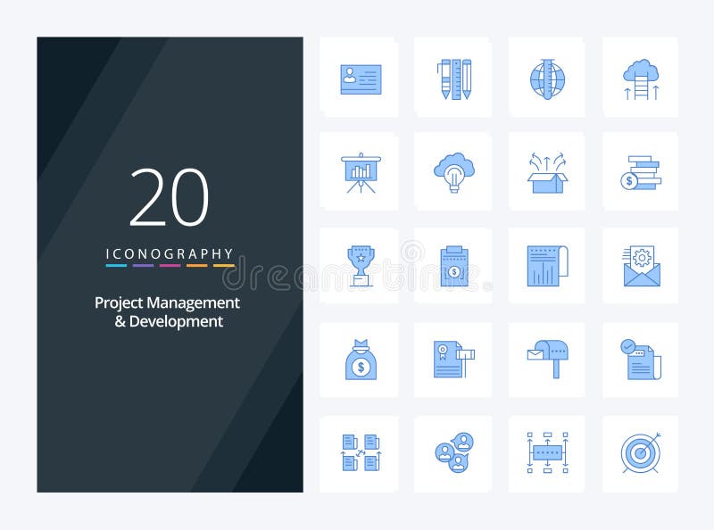 20 Project Management and Development Blue Color Icon for Presentation ...