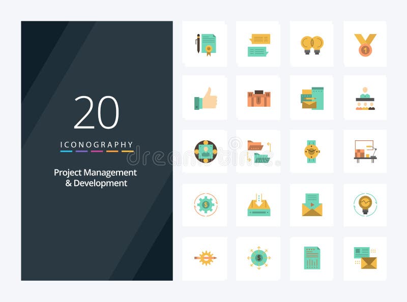 20 Project Management and Development Flat Color Icon for Presentation ...