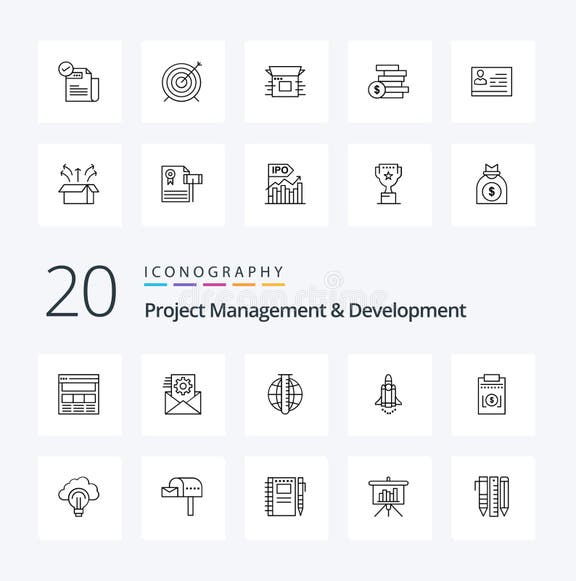 20 Project Management and Development Line Icon Pack Like Promote ...