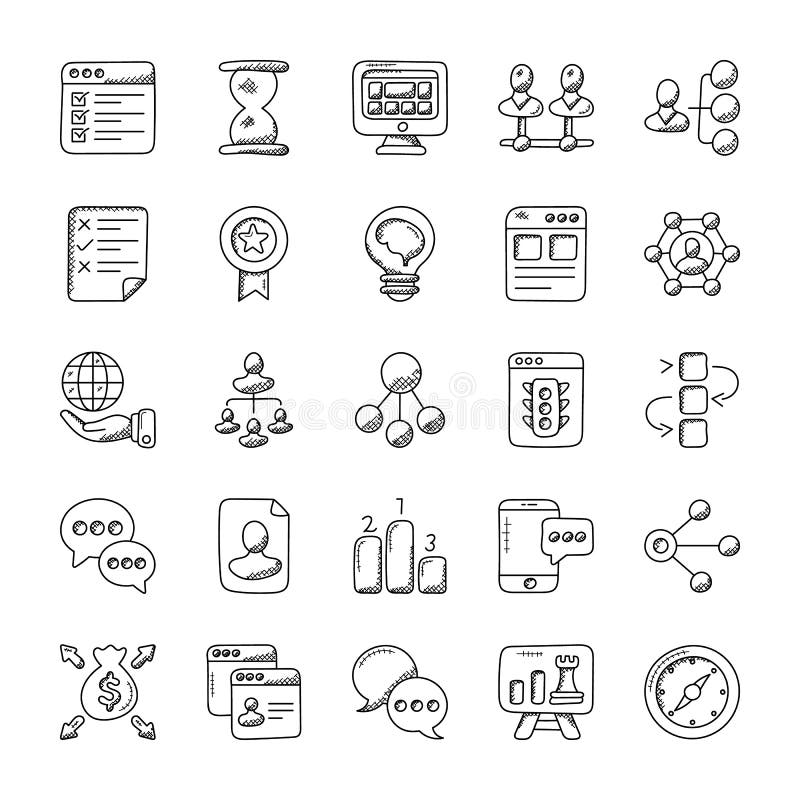 Project Management Doodle Icons Set Stock Illustration - Illustration ...
