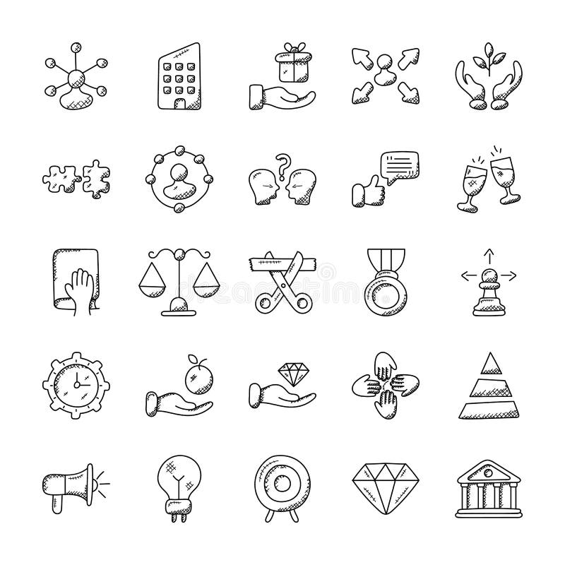 Set of Project Management Doodle Icons Stock Illustration ...