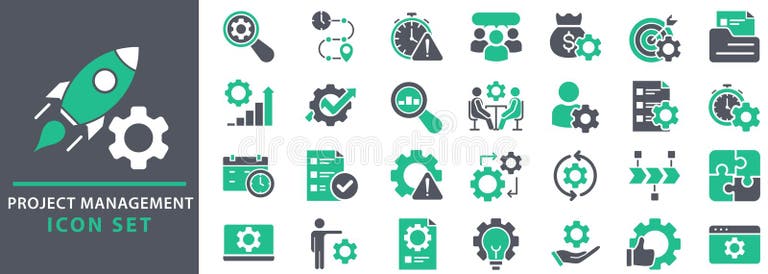 Project Management Green Icon Set Stock Vector - Illustration of ...