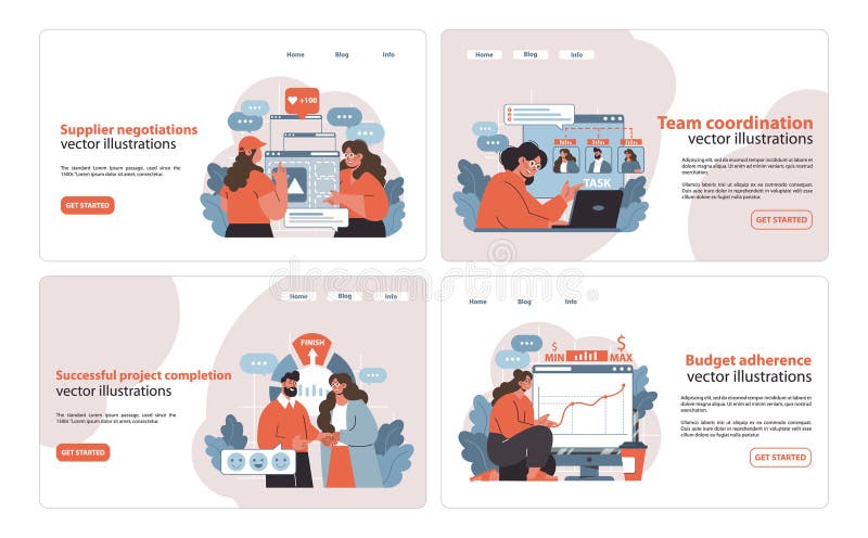Project Management Illustration Set. Negotiation, Coordination, and ...