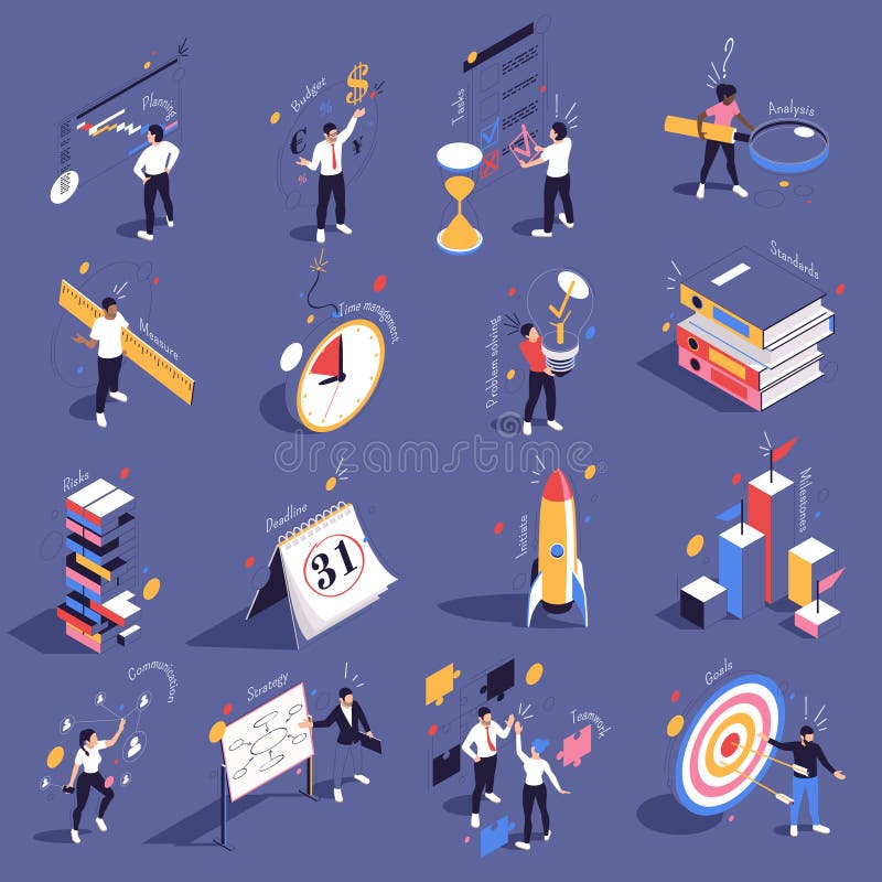 Project Management Icons Black Set Stock Vector - Illustration of ...
