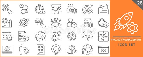 Project Management Line Icon Set Stock Vector - Illustration of iron ...