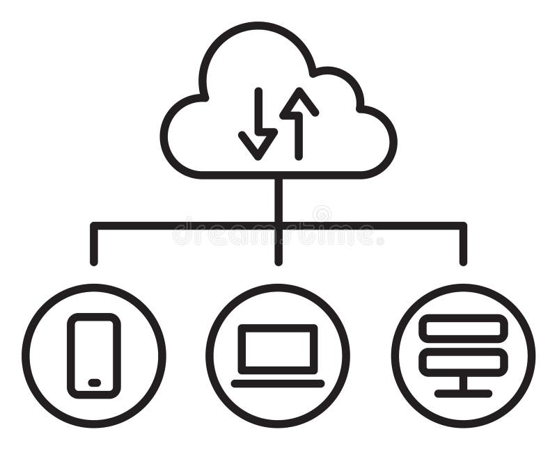 Project Management Phone, Laptop, Server, Arrows, Cloud Storage Vector ...