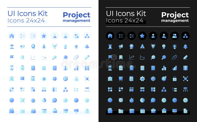Project Management Pixel Perfect Flat Color Ui Icons Kit for Dark ...