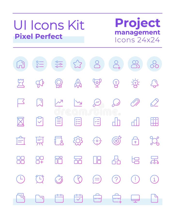 Project Management Pixel Perfect Gradient Linear Ui Icons Kit Stock Vector - Illustration of ...