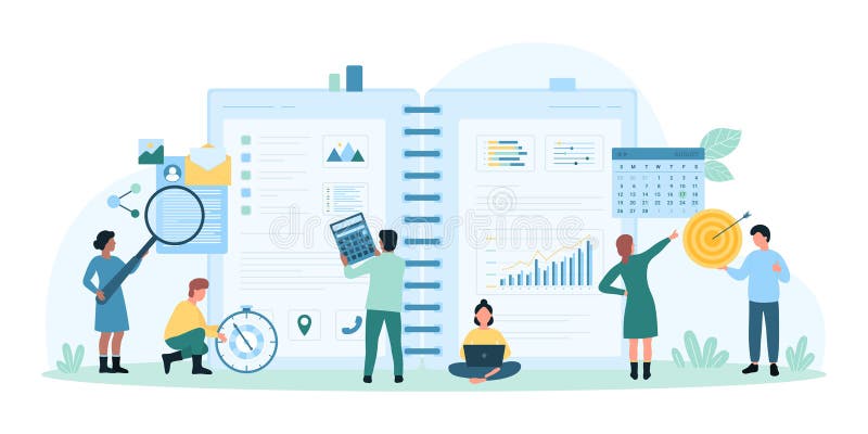 Project Management and Planning Teamwork, Tiny People Working To Plan ...