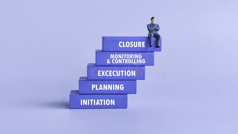 Project Management Process Steps Illustrated with Blue Blocks and ...