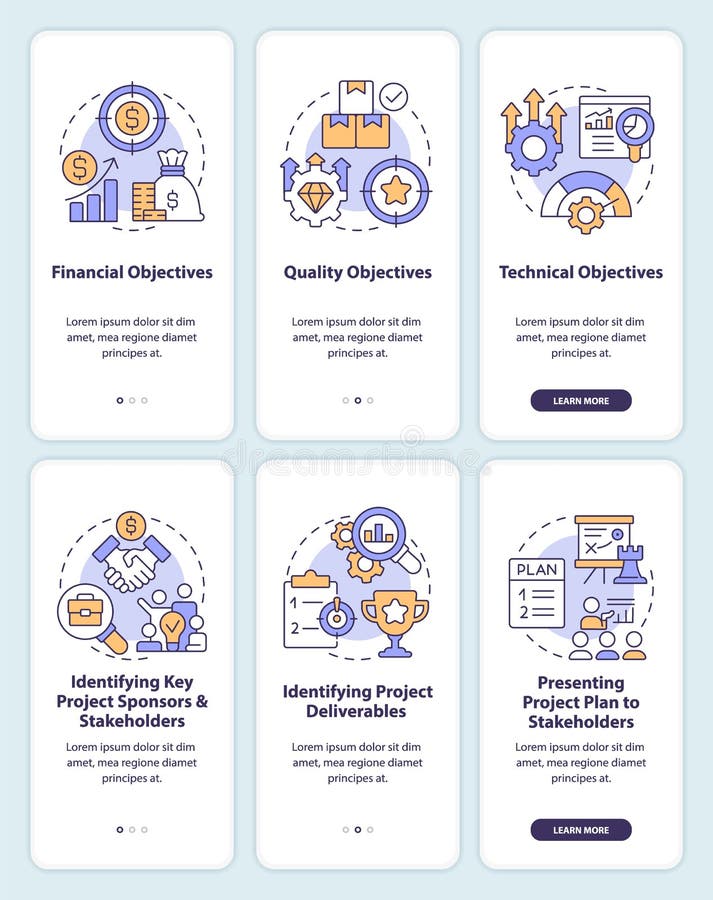 Project Management Processes Onboarding Mobile App Screens Set Stock ...