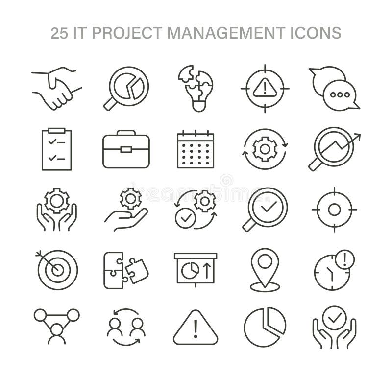 It Project Management Set. Comprehensive Icons for Teamwork, Strategy ...