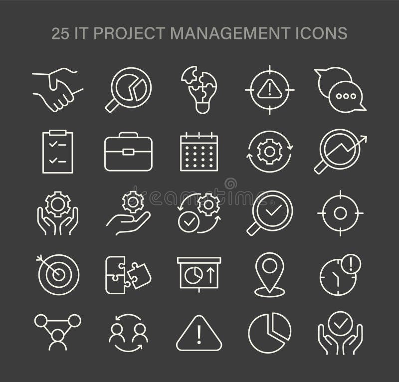 It Project Management Set. Comprehensive Icons for Teamwork, Strategy ...