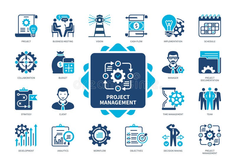 Project Management Solid Icon Set Stock Illustration - Illustration of ...