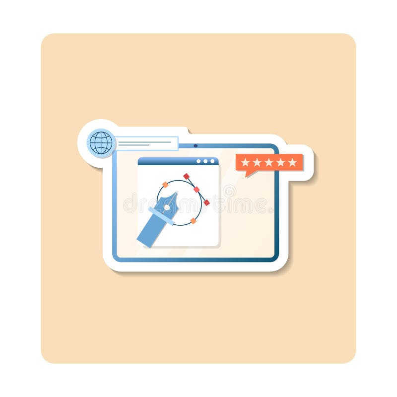 Project Management Sticker Illustration. Pen, Gear, Stars, Screen ...