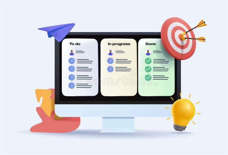 Project Management, Strategy and Organization 3D Concept. Office Desk ...