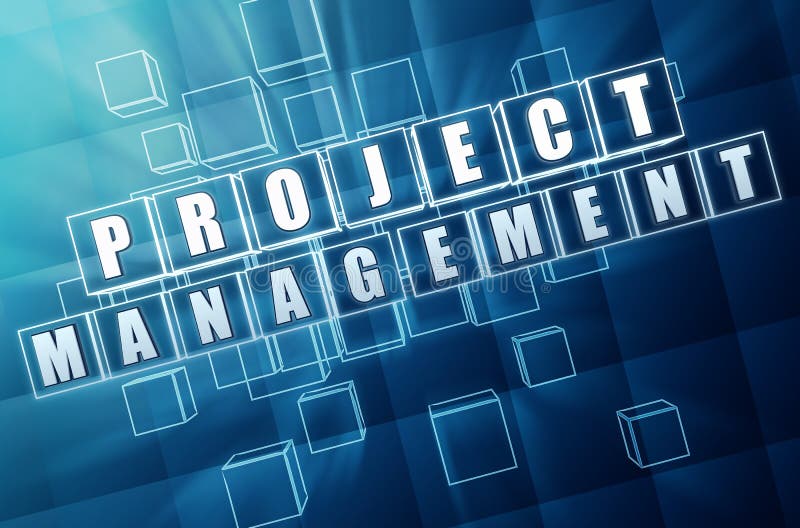 Project Management in Blue Glass Cubes Stock Image - Image of ...