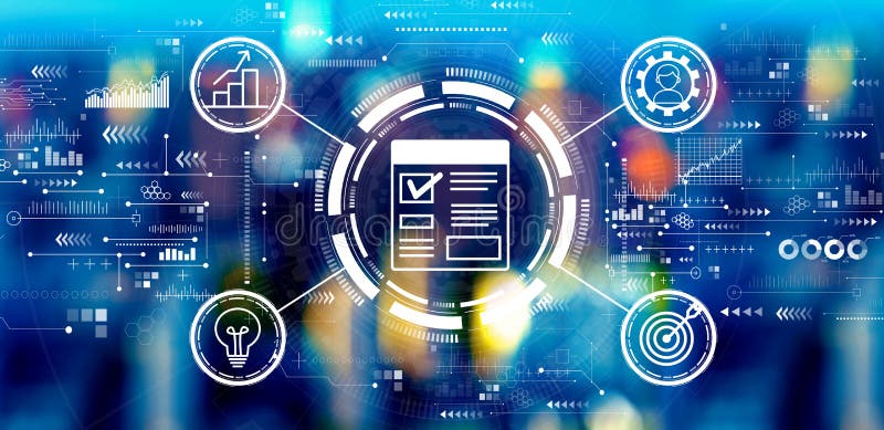 Project Management Theme with Big City Lights Stock Image - Image of ...