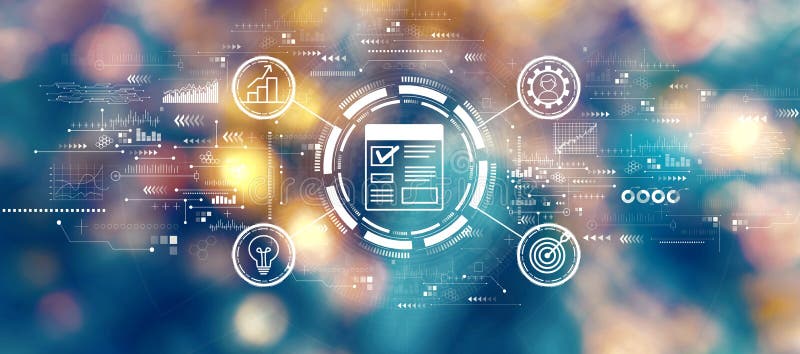 Project Management Theme with Blurred City at Night Stock Image - Image ...