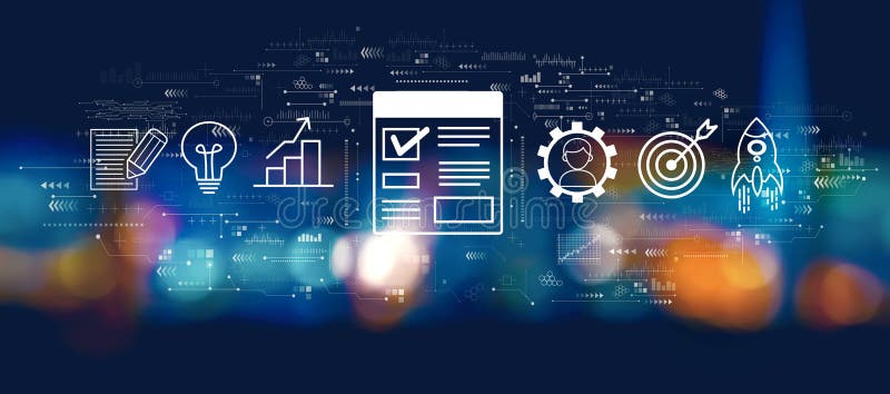 Project Management Theme with Blurred City at Night Stock Image - Image ...