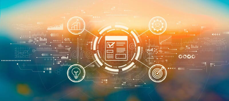 Project Management Theme with Blurred City at Sunset or Sunrise Stock ...