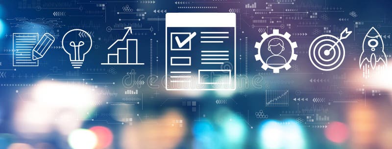 Project Management Theme with City Lights at Night Stock Image - Image ...