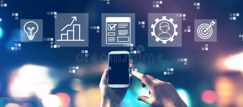 Project Management Theme with City Lights at Night Stock Image - Image ...