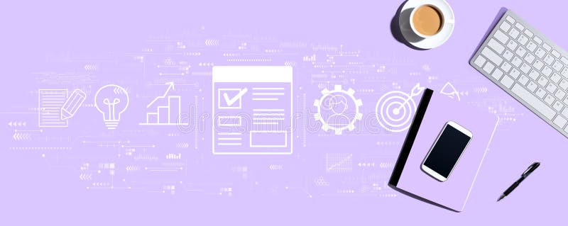 Project Management Theme with Computer Keyboard and Office Items Stock ...