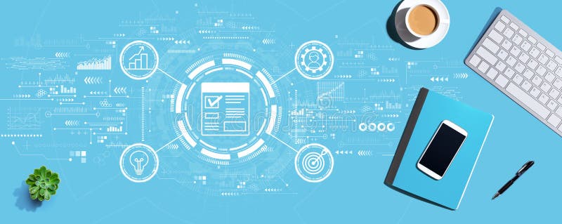 Project Management Theme with Computer Keyboard and Office Items Stock ...