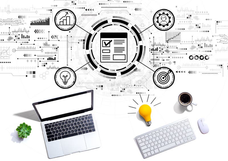 Project Management Theme with Computers with a Light Bulb Stock Image ...