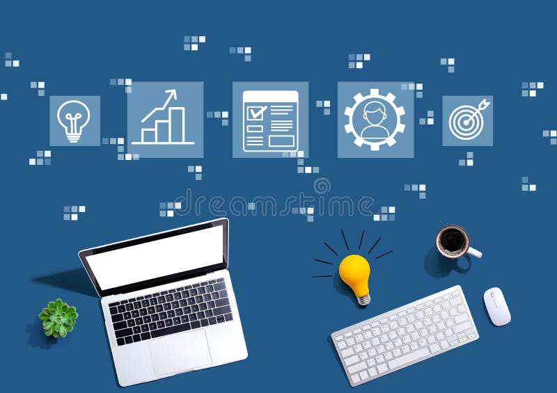 Project Management Theme with Computers with a Light Bulb Stock Image ...