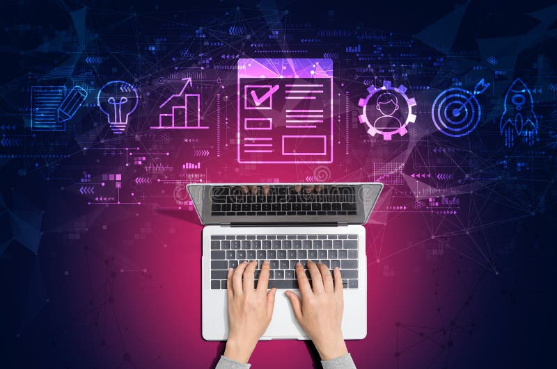 Project Management Theme with Person Using Laptop Stock Photo - Image ...