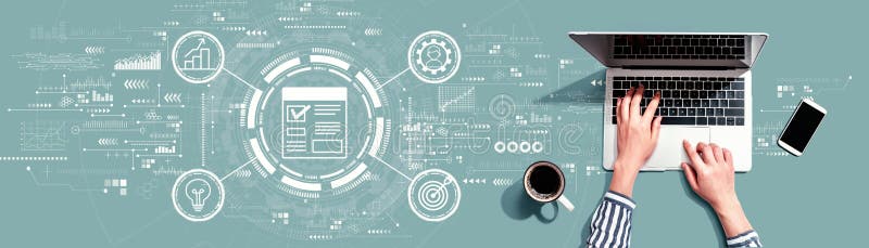 Project Management Theme with Person Working with Laptop Stock Photo ...