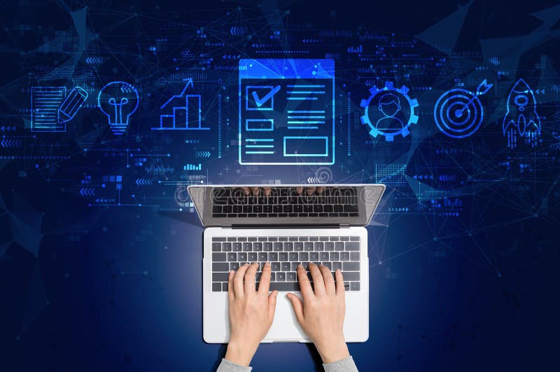 Project Management Theme with Person Using Laptop Stock Image - Image ...