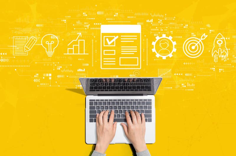 Project Management Theme with Person Using Laptop Stock Image - Image ...