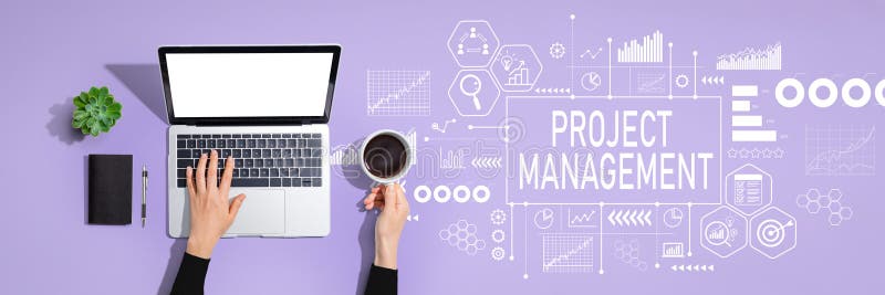 Project Management Theme with Person Using Laptop Computer Stock ...