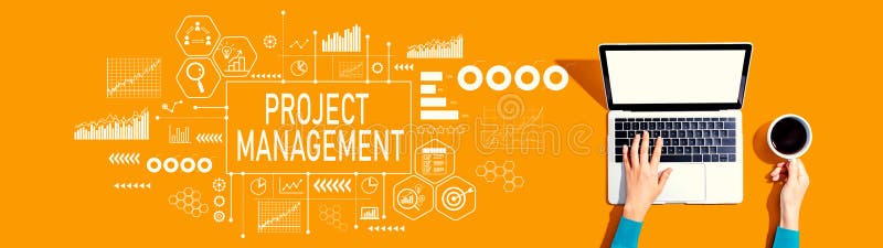 Project Management Theme with Person Using a Laptop Stock Illustration ...