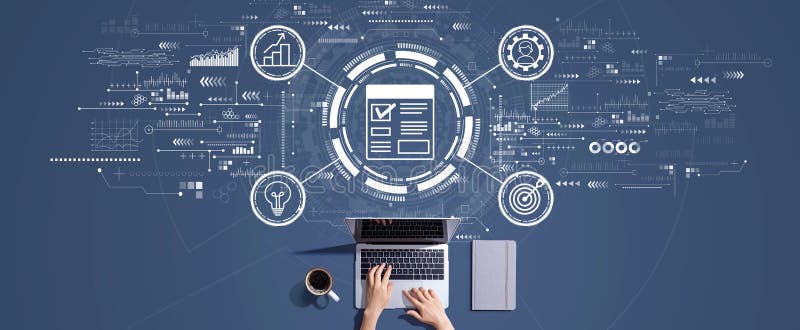 Project Management Theme with Person Working with Laptop Stock Image ...