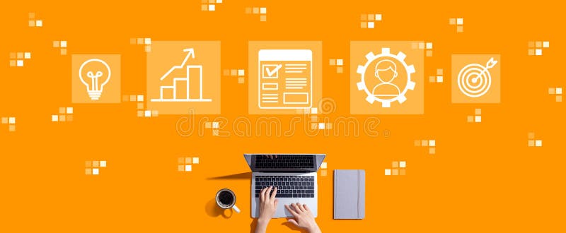 Project Management Theme with Person Working with Laptop Stock Image ...