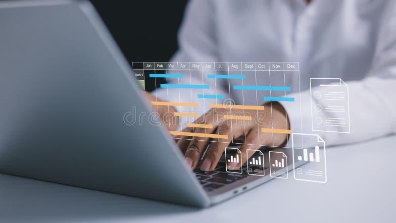Project Management Tool and Work Schedule Concept, Planning Software, Businesswoman Use Laptop ...