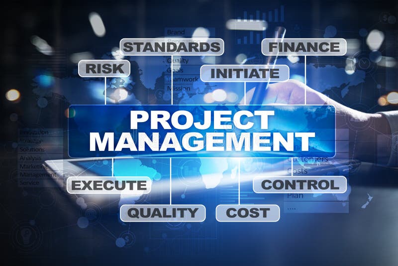 Project Management on the Virtual Screen. Business Concept Stock Image ...